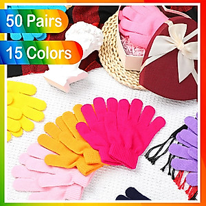 Handepo 50 Pairs Kids Winter Gloves Bulk Stretchy Full Finger Knitted Gloves Winter Warm for Boys Girls(Mixed Colors)