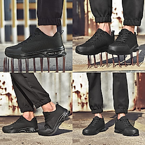 LUPWEE Steel Toe Shoes for Men Slip Resistant Safety Work Shoes Puncture Proof Comfortable Indestructible Sneakers with Specialized Work Insole for Industry Construction Warehouse Black M10.5