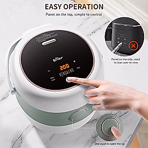 Bear Rice Cooker 6 Cups Cooked, 3D Heating and Fuzzy Logic, Healthy Ceramic Nonstick Small Rice Cooker, PFAS-Free, Touch-Screen, for White/Brown Rice Quinoa Oatmeal Soup, 1.6L White