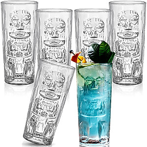 SOUJOY 6 Pack Tiki Glass, 14oz Modern Bar Cocktails Mug, Old Fashioned Highball Cup for Mai Tai, Exotic Zombie Cocktails, Tropical Island Drinks Tiki Bar Professional Hawaiian Party Barware