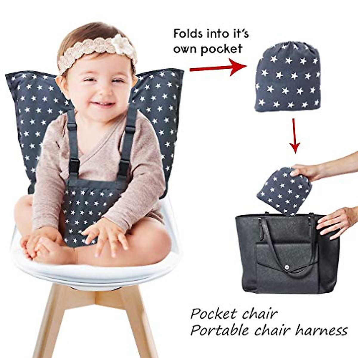 Portable Baby High Chair Safety Seat Harness for Toddler, Baby Travel Essential Easy High Booster Seat Cover for Infant Eating Feeding Camping with Adjustable Straps Shoulder Belt,Holds Up to 38lbs.