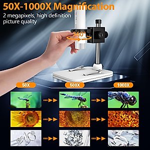 Wireless Digital Microscope Camera, GUVOP 50X-1000X Magnification WiFi Portable Handheld USB Microscopes with 8 LED & Stand,Compatible for iPhone, Android, Electronic Microscope for Kids Adults-White