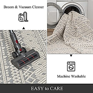 5x8 Area Rugs for Living Room Machine Washable Rug Woven Textured Neutral Boho Rug Ultra Soft Moroccan Carpet Ideal for Bedroom Dining Room Dorm Playroom Office, Bluish Grey