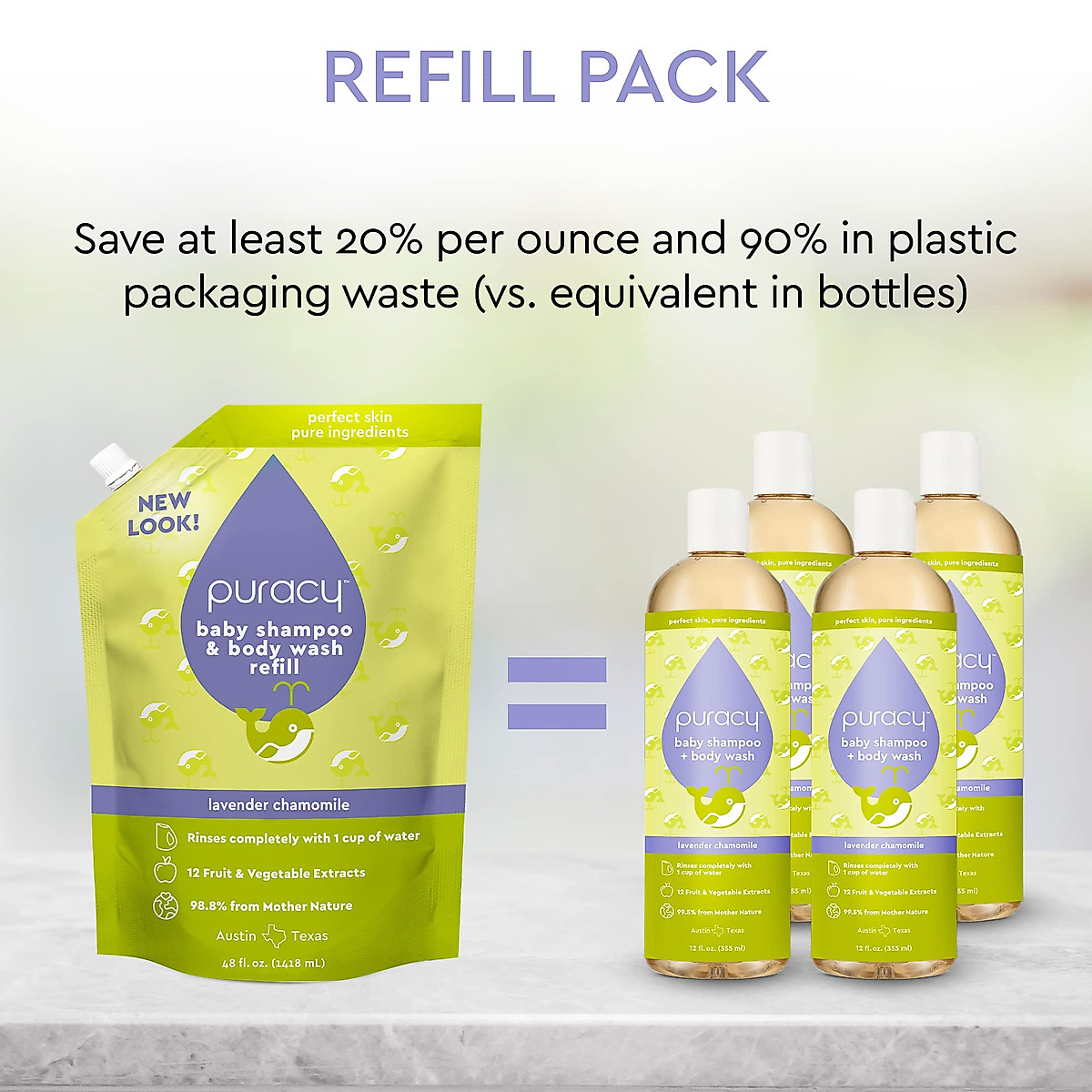 Puracy Baby Shampoo & Body Wash for Children - Pure Ingredients with 12 Fruit & Vegetable Extracts for Silky Smooth Skin, Gentle Lavender Chamomile Aroma, Baby Shampoo, Baby Body Wash 12 Oz (2-Pk)