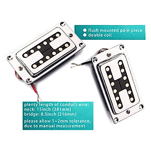 LAMSAM Humbucker Pickups Set, High Output Flush Polepiece Ceramic Magnet PUP Compatible Electric Guitar with Humbucker Pickup Configuration, Double Coil Bridge Neck Pick-up Replacements, Chrome