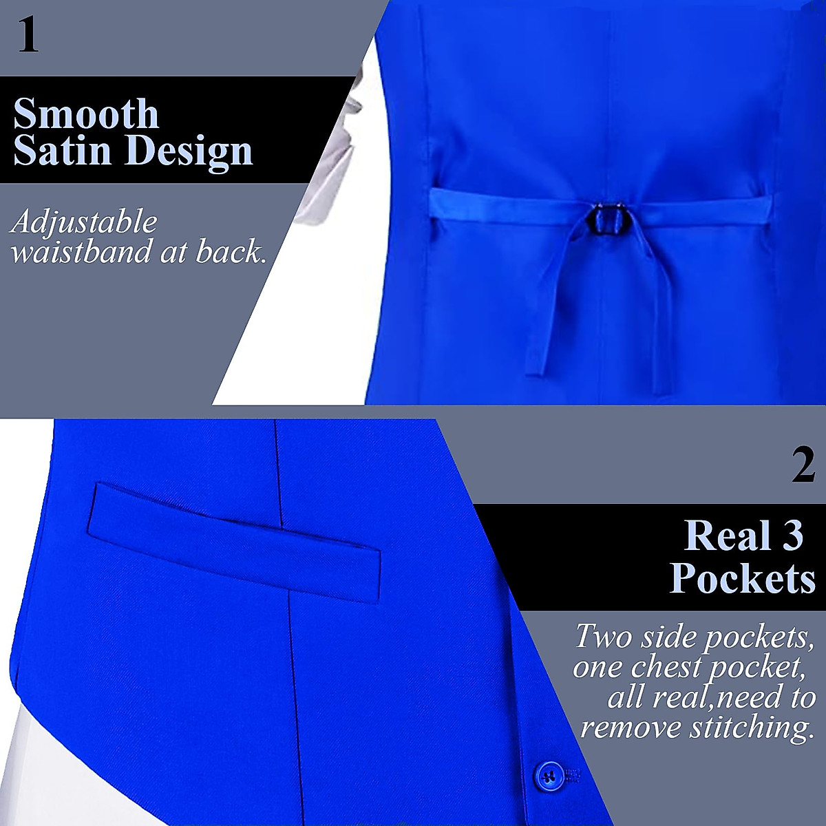 Men's 2 Piece Slim Fit Suit Set,Wedding Dress Tux Vest Pants Set Formal Prom Tuxedo Suits for Men with Tie Royal Blue S