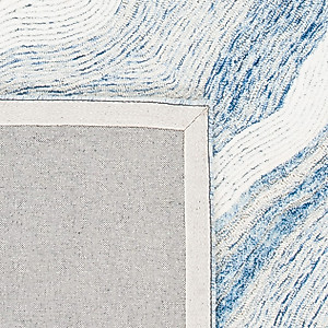 SAFAVIEH Fifth Avenue Collection Area Rug - 8' x 10', Blue & Ivory, Handmade Mid-Century Modern Abstract New Zealand Wool, Ideal for High Traffic Areas in Living Room, Bedroom (FTV121M)