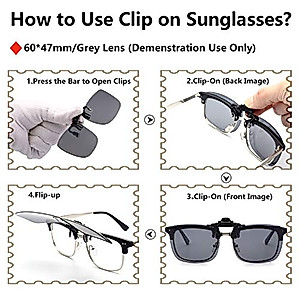 CAXMAN Polarized Clip-on Flip Up Metal Clip Rimless Sunglasses, Lightweight, Black Lens 59 * 42mm