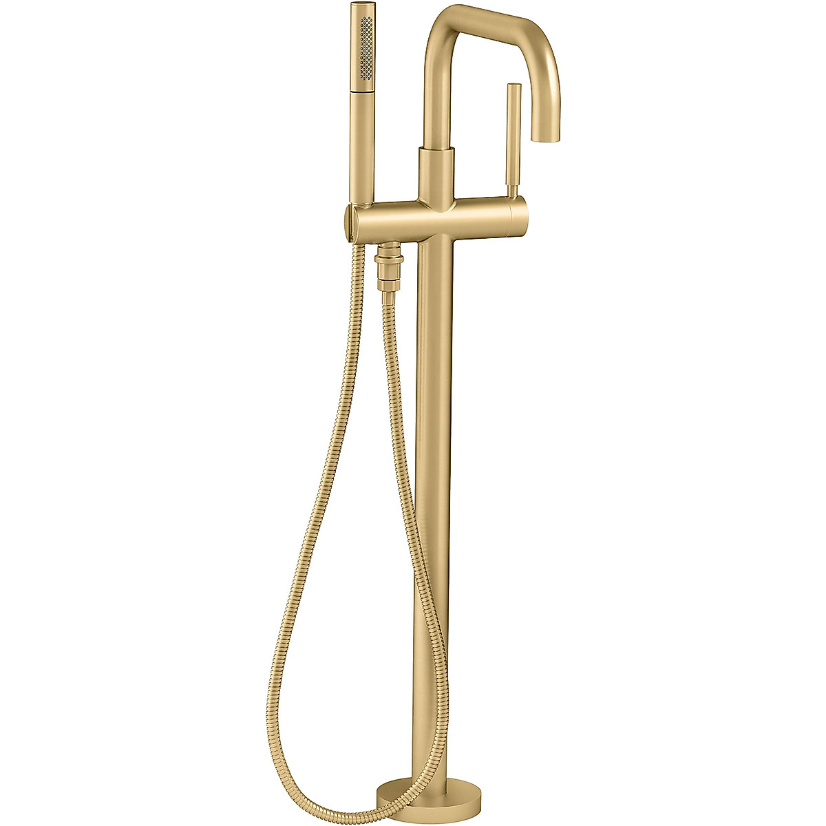 KOHLER T97328-4-2MB Purist Floor-Mount Bath Filler Trim with Handshower, Single Lever Handle Bathtub Faucet, 1.75 GPM Handshower, Vibrant Brushed Moderne Brass