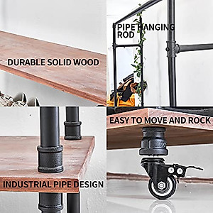 TEDIDUWA Industrial Pipe Clothing Rack,Industrial Clothing Rack with Shelf,Heavy Duty clothes rack on Wheels, Garment Rack Double Hanging Rods,For Bedroom, Lanudry room,Living room, Retail store