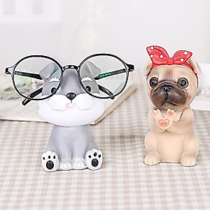 Sempoda Cute Animal Glasses Holder, Resin Funny Decorative Eyeglass Holder, Creative Dog Corgi Bulldog Pug Schnauzer Glasses Holder Stand for Home Office Desktop Decoration