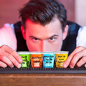 Tanlade 100 Pcs Clear Plastic Shot Glasses 2 oz Disposable Mini Plastic Cups Food Sample Communion Cup Small Containers for Sauce Dessert Wine Sample Tasting Birthday Wedding Party, 4 Styles (Naughty)