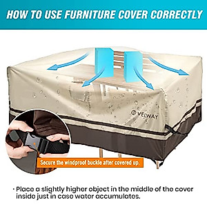 Velway Patio Furniture Covers Waterproof Outdoor Table Cover with Seam Taped, 67" Lx37 Wx28 H Patio Table and Chair Cover Tear-Resistant Rectangular Windproof with Air Vents & Adjustable Fasteners