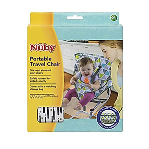 Nuby On The Go Toddler Portable Travel Chair with 5 Point Safety Adjustable Straps, Folds into a Storage Bag, 6M+
