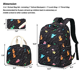 Dinosaur Girls School Backpack for Kids Teens, Elementary Middle School Backpacks Bookbag Set with Lunch Bag Pencil Case