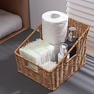 myHomeBody Wicker Home Organizer Basket | Office Organization as Book Holder, Desk Organizer, Magazine Holder | Home Organization | Wicker Baskets for Storage & Organization | Tan, 1pc