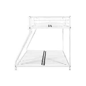 Lostcat Metal Bunk Bed Twin Over Full Size,Heavy Duty Low Bunkbeds with Ladder & Safety Guard Rails,for Kids Teens Adults,Space Saving & No Box Spring Need,White
