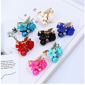 CZ Rose Flower Wedding Ring for Women Statement Engagement Round Rhinstone Crystal Aryclic Daisy Plumeria Adjustable Open Wrap Finger Rings Comfort Fit Cocktail Party Valentine Jewelry (Black)