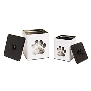 Define Marvelous 2pc Set Square Storage Dog Tin Container for Treats, Food, Storage, Supplies, Toys (Paw)