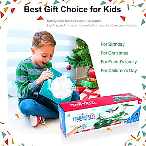 Airplane Toy, LiveGo Bump and Go Electric Detachable Plane Toys with LED Flashing Light Music Remote Control Battery Operated for Kids Boys Girls Toddler Travel 3-7 Year Old Birthday Gift, Green