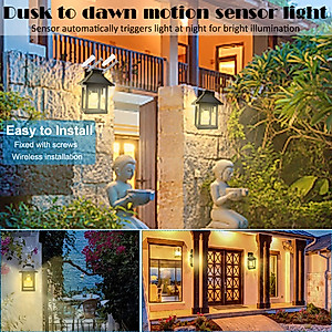 Solar Wall Lanterns Light Outdoor with 3 Modes, GEYUEYA 2 Pack Wireless Solar Motion Sensor LED Wall Sconce Lights Waterproof Warm Lighting Porch Light Fixtures for Patio Porch Garden Yard - No Glass