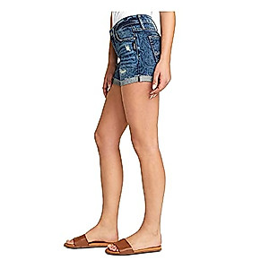 Silver Jeans Co. Women's Suki Mid Rise Short, Distressed Dark Indigo, 28