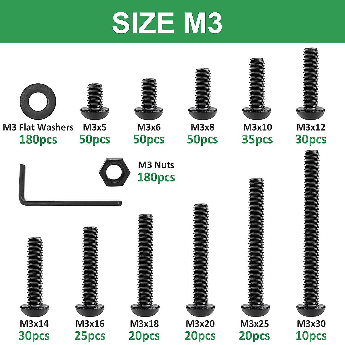 FOLIV 700PCS M3 x 5/6/8/10/12/14/16/18/20/25/30mm Button Hex Head Cap Screws M3 Metric Machine Screws Bolts Nuts Washer Assortment Kit, 10.9 Grade Alloy Steel