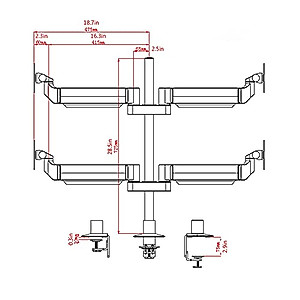CRUHRE Monitor Stand for Quad Screen Monitor Stand Mount 15"-27" Monitor Desk Mount Stand with Robotic Arm Height Adjustable Monitor Arm Mount, Each Arm Holds Up to 22 Lbs Monitor Bracket