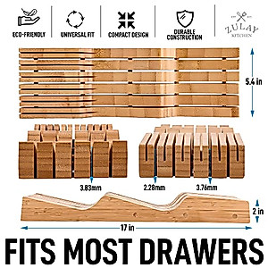 Zulay Kitchen Bamboo Knife Drawer Organizer Insert - Edge-Protecting Knife Organizer Block Holds Up To 11 Knives - Smooth Finish Drawer Knife Organizer Tray Fits In Most Drawers For Kitchen