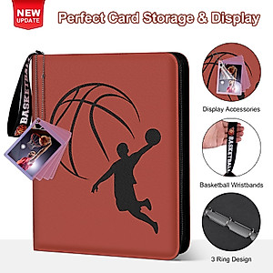 Basketball Card Binder 440 Pocket, Sports Card Binder with Toploaders Card Display, Premium Basketball Card Holder with Basketball Pattern Wristband Fit for Basketball Cards 2024-2025, Sports Cards