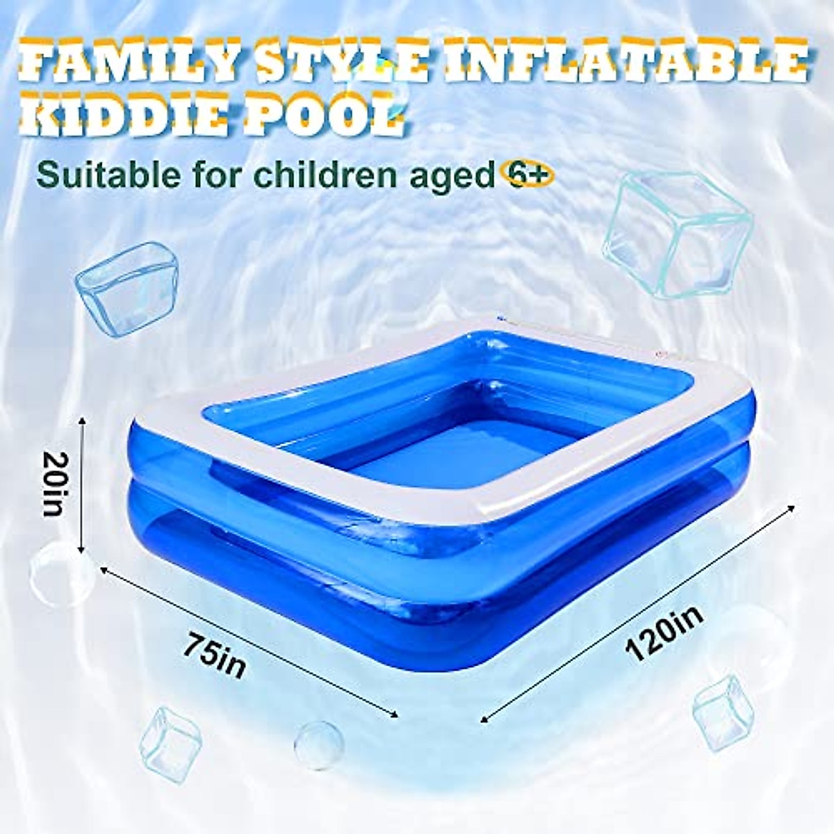Large Inflatable Swimming Pool for Kids Adults Family Water Toys, Fishing Pond, Play Center, Ball Pit Summer Water Game Play Center for Indoor Outdoor Garden Yard 120"x75"x20"Kiddie Pool for Ages 6+