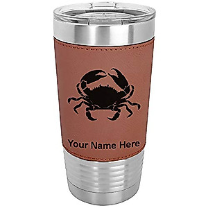 LaserGram 20oz Vacuum Insulated Tumbler Mug, Crab, Personalized Engraving Included (Faux Leather, Dark Brown)