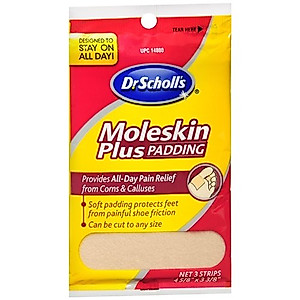 Dr. Scholl's Moleskin Plus Padding Strips, 4-5/8 inch x 3-3/8 inch 3 ea(Pack of 1)