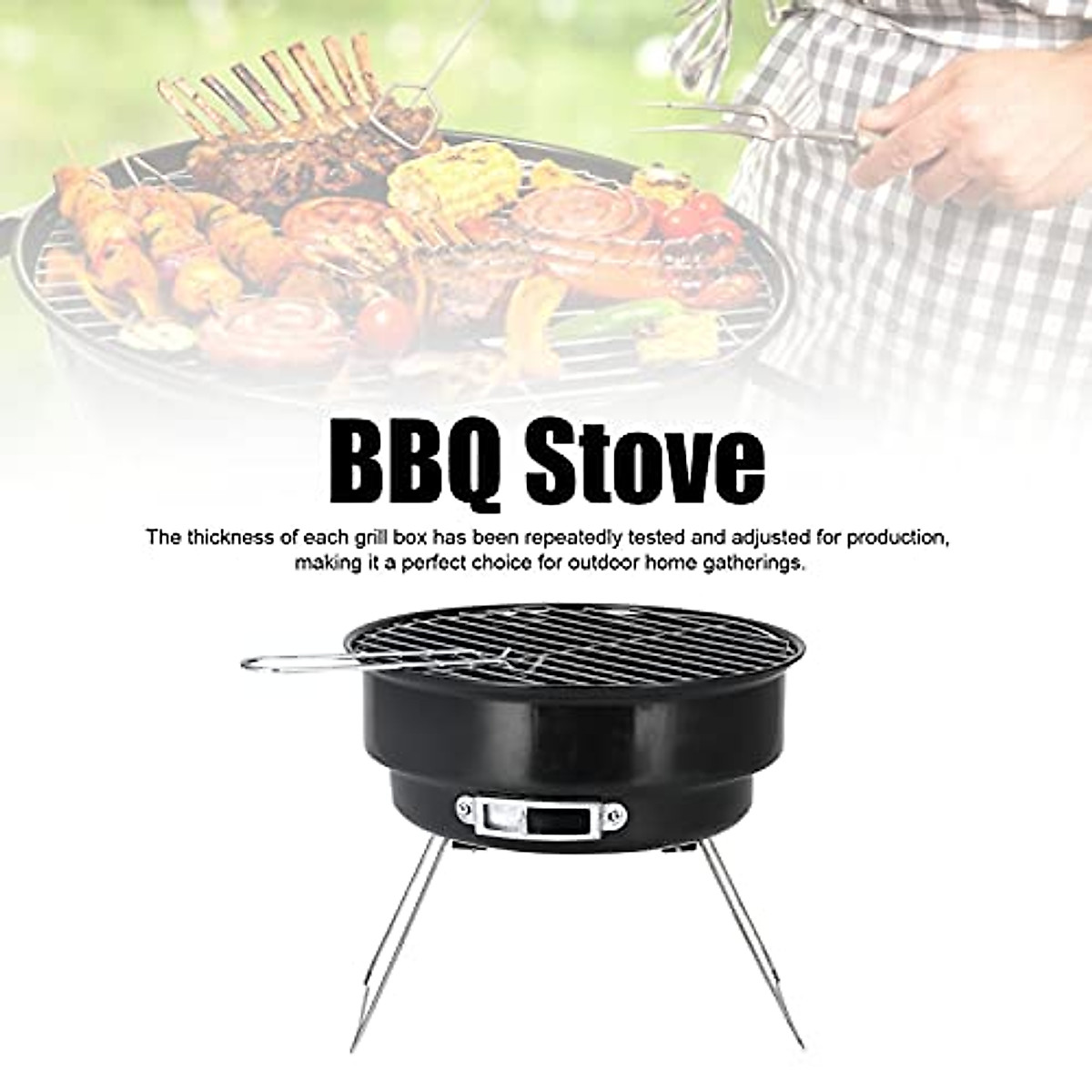 Mini Round Barbecue Grill Set, Portable Iron Charcoal Grill, with A Handle, for Home Kitchen BBQ Picnic Camping