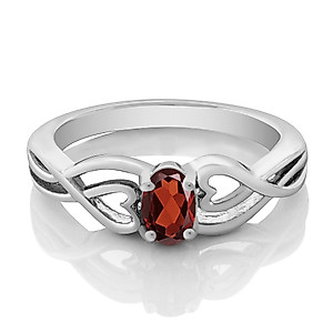 Gem Stone King 925 Sterling Silver 6X4MM Oval Gemstone Birthstone Heart infinity Ring | Wedding Anniversary Promise Ring For Women | Available In Size 5, 6, 7, 8, 9