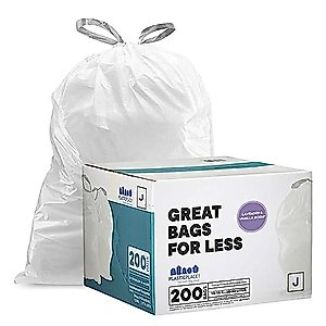 Plasticplace White Drawstring Lavender and Soft Vanilla Scented Garbage Can Liners │Code J Compatible (200 Count) │ 10-10.5 Gallon / 38-40 Liter │ 21" x 28