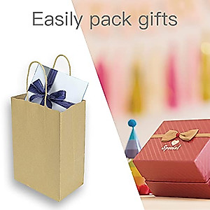 bagmad 100 Pack 5.25x3.25x8 inch Brown Small Paper Bags with Handles Bulk, Gift Paper Bags, Kraft Birthday Party Favors Grocery Retail Shopping Craft Bags Takeouts Business (Plain Natural 100pcs)