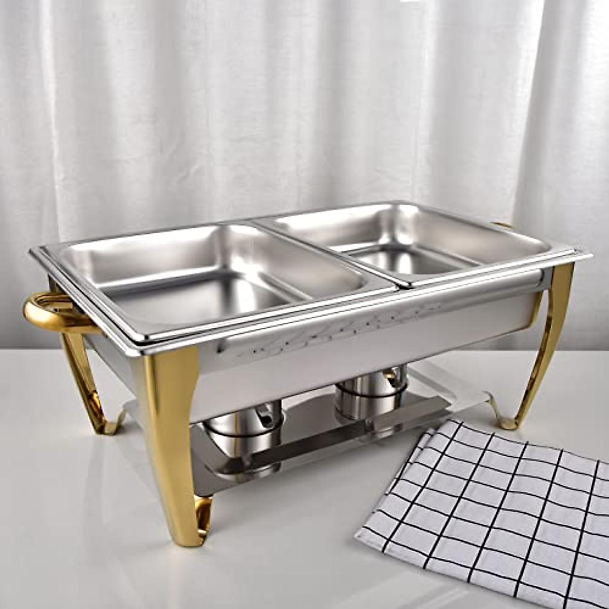 HONHPD 9 Quart Chafing Dish Buffet Set, Stainless Steel Chafing Dishes Silver Rectangular Catering Chafer Warmer with Food Tray Lid and Fuel Holder for Wedding Party Banquet Catering Events