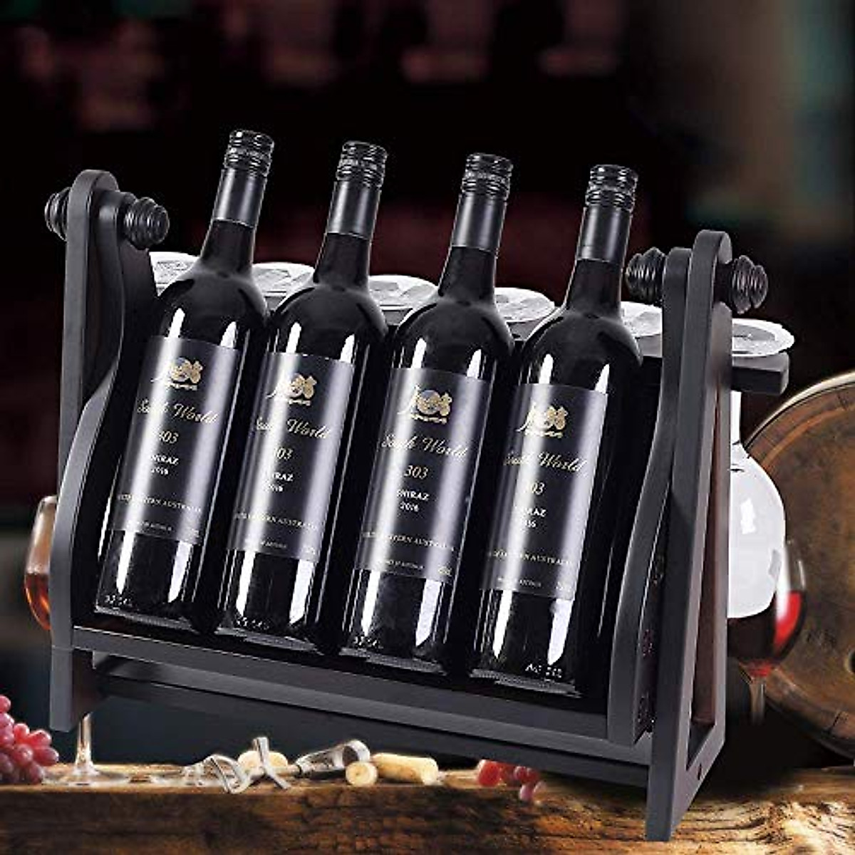 PIBM Stylish Simplicity Wine Racks Free Standing Swing Wooden,Wineglass Upside Down Wine Cabinet Decoration,Decorative Wine Bottle Holder,Freedining Table Top Display (45X24X35Cm)