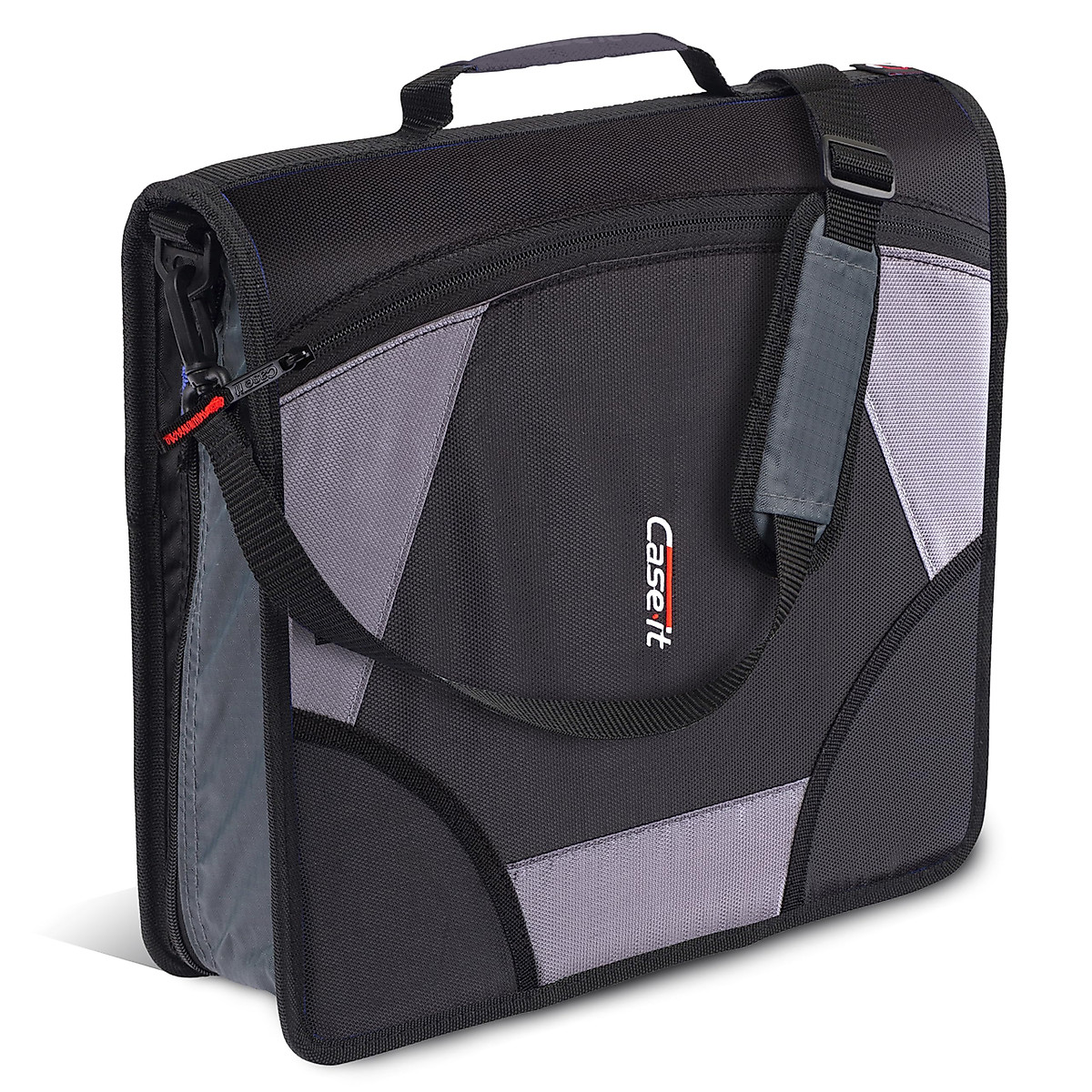 Case-it The King Sized Zip Tab Zipper Binder - 4 Inch D-Rings - 5 Subject File Folder - Multiple Pockets - 800 Sheet Capacity - Comes with Shoulder Strap - Jet Black D-186