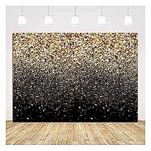 Vinyl 8X6FT Gold and Black Photography Backdrop Sequin Spot Bokeh Starry Sky Background Supplies Wedding Baby Portrait Shooting Photo Booth Props