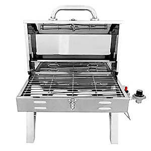 Supllueer Tabletop Propane Grill, Stainless Steel Professional Gas Grill 20,000 BTU BBQ Tabletop Gas Grill for Outdoor Cooking Patio Garden BBQ Picnic