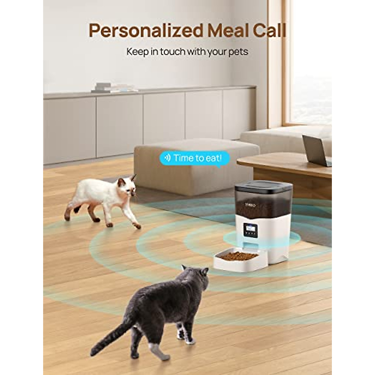 Ymiko Automatic Cat Feeder, Cat Food Dispenser with Voice Recorder, Timed Small Pet Feeder with Programmable Timer, 1-4 Meals Per Day, 3L/12.7 Cups Capacity