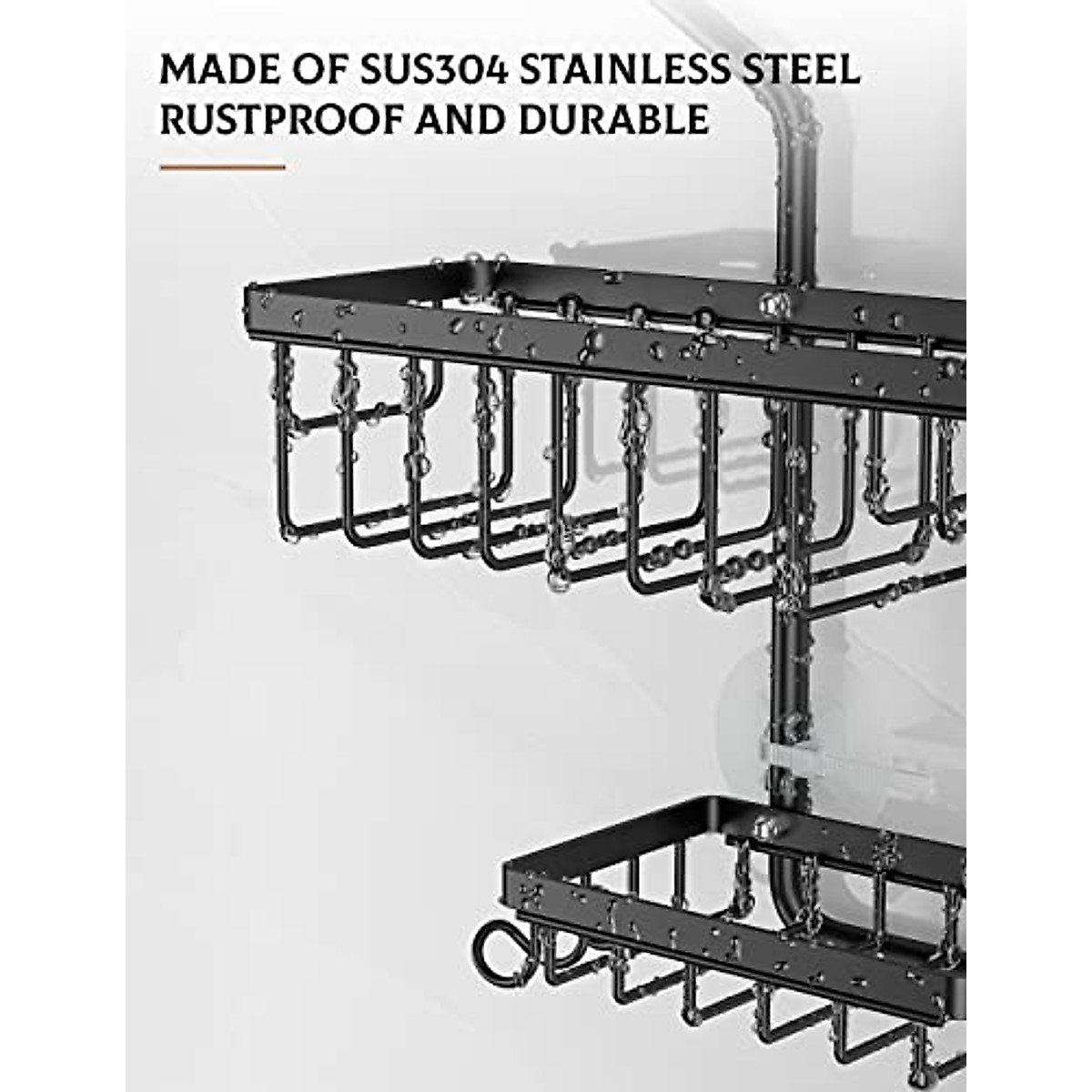 HYSEYY Shower Caddy Over Shower Head Hanging Shower Caddy for Bathroom, No Drilling Rustproof Stainless Steel Hanging Shower Organizer with Soap Holder, 10 Hooks, Large Capacity for Whole Family