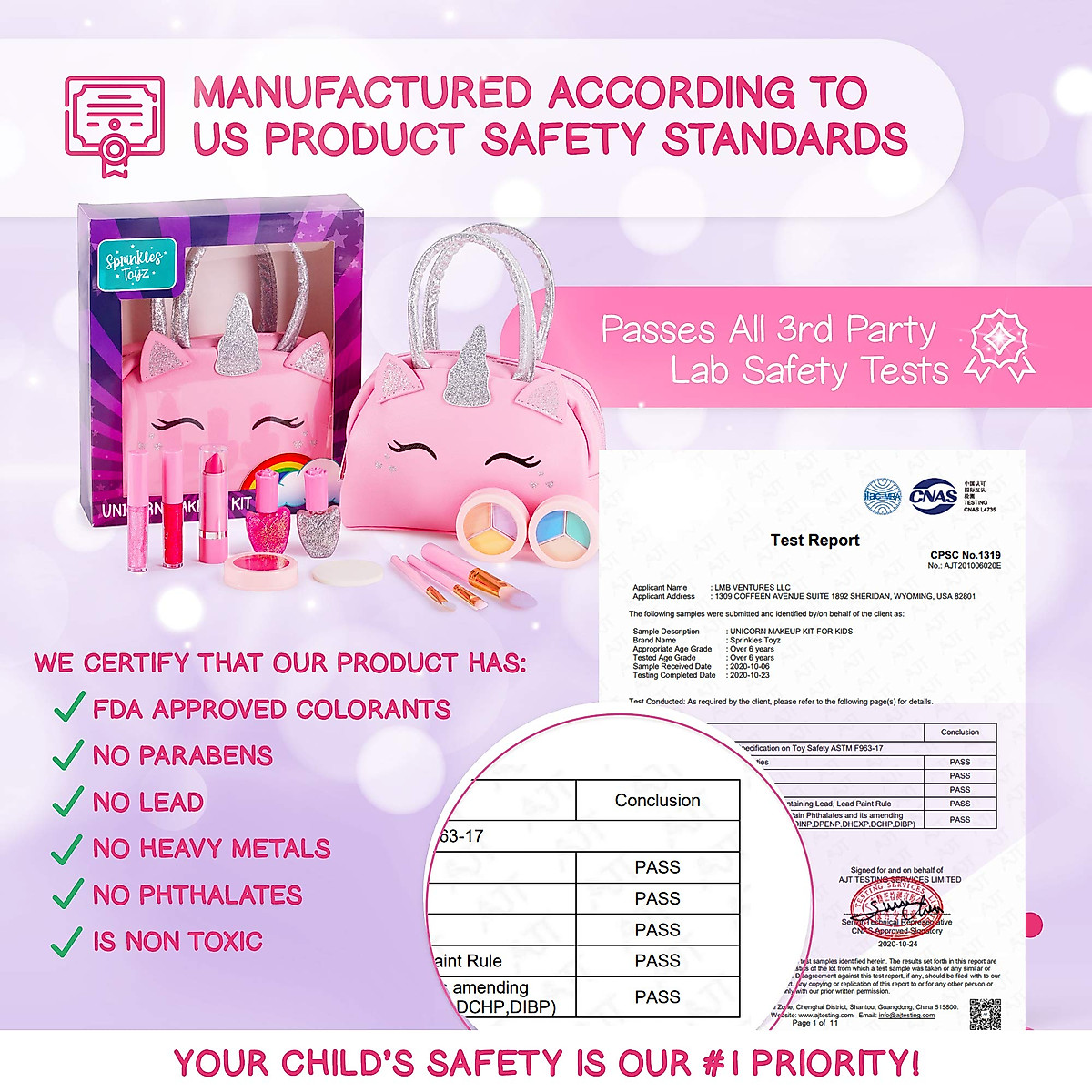 Kids Real Makeup Kit for Little Girls: with Pink Unicorn Purse - Real, Non Toxic, Washable Make Up Toy - Gift for Toddler Young Children Pretend Play Set Vanity for Ages 3 4 5 6 7 8 9 10 Years Old