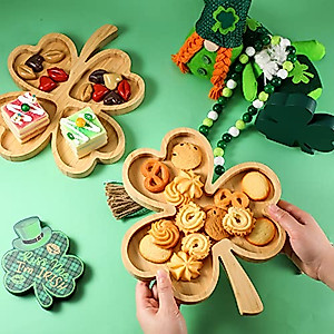 2 Pcs Large Clover Shaped Serving Plates Wooden Shamrock Sectional Serving Tray St Patrick's Day Four Leaves Shaped Platters Irish Serving Dishes Appetizer Section Platter for St Patrick's Supplies