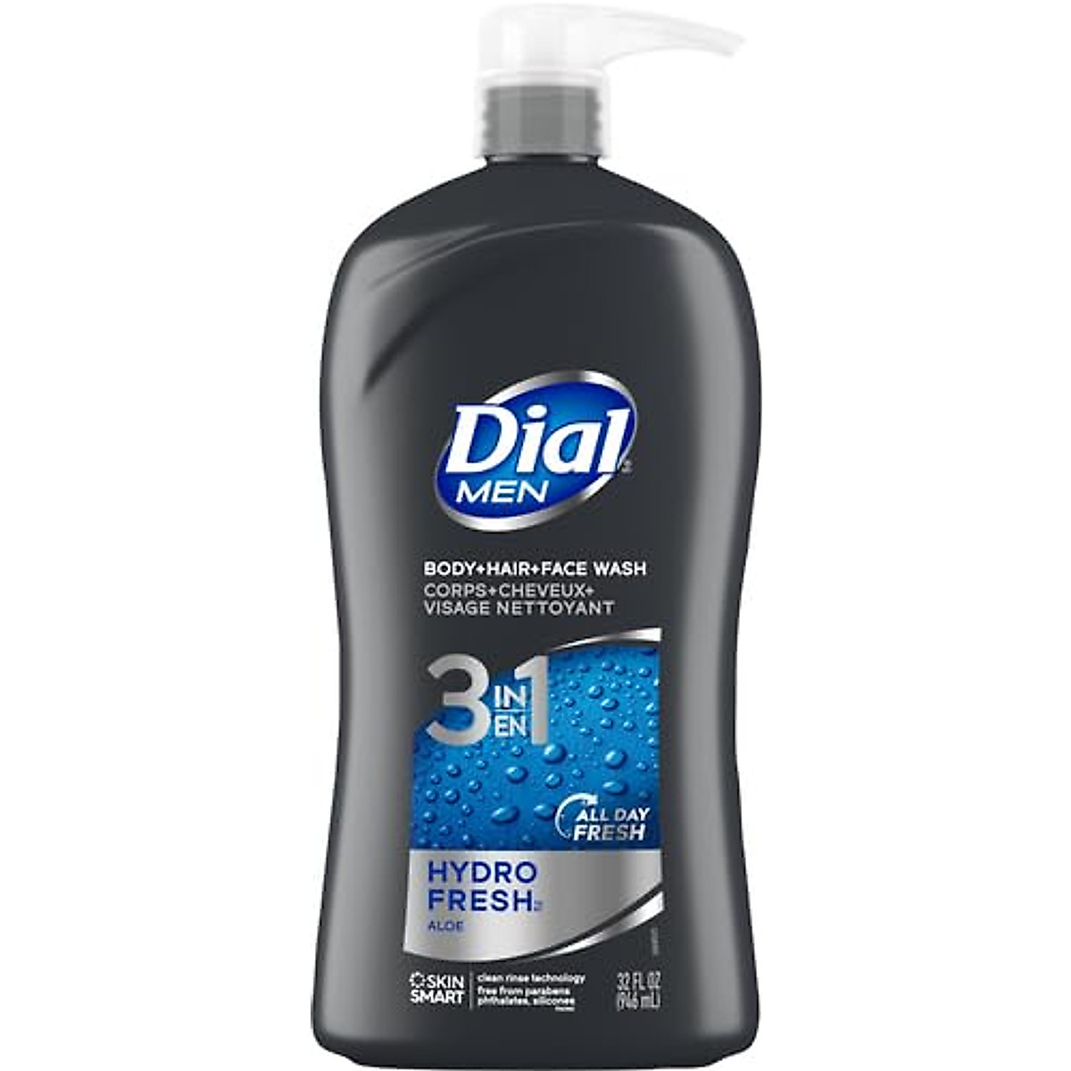 Dial Men 3in1 Body, Hair and Face Wash, Hydro Fresh, 32 fl oz