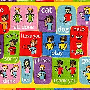 KC Cubs ABC Alphabet ASL Sign Language Educational Learning & Fun Game Play Area Non Slip Boy & Girl Kids Rug Carpet for Children Bedroom, Toddler Classroom & Baby Playroom Mat, 3' 3" x 4' 11"