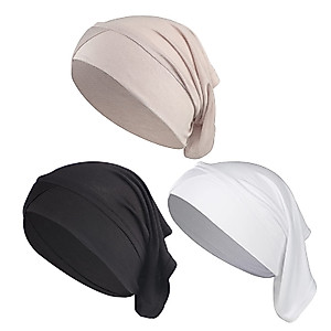 3 Pcs Muslim Inner Hijab Caps Women Solid Color Turban Underscarf Under Hijab Caps Stretchy Breathable Full Cover Undercap Tube Bonnet Under Scarf Hats Beanie
