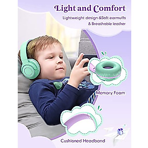 FIUPIA Kids Bluetooth Headphones with Microphone, Volume Limit 85/94dB, On-Ear Kids Headphone for Girls Boys Stereo Sound, Foldable Kids Wireless Headphones for School/Travel/iPad/Fire Tablet-Green